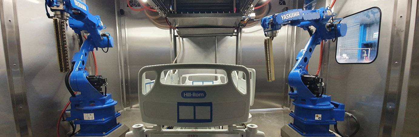 Cleaning hospital beds with robots